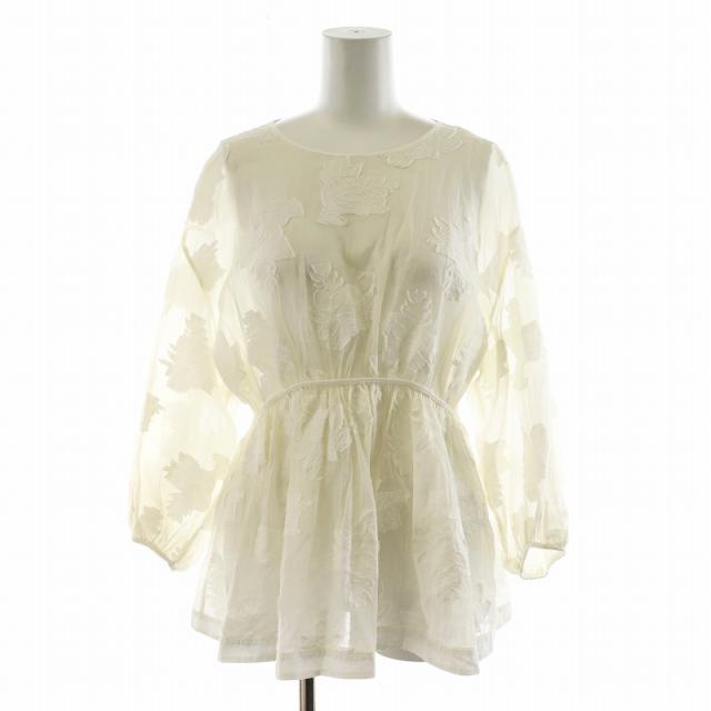 【中古】ドゥロワー Drawer ジャカードウェストギャザーブラウス シャツ 7分袖 刺繍 36 S 白  6521-299-0783 /AN37