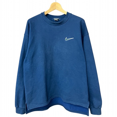 【中古】ナイキ NIKE 90s ヴィンテージ VINTAGE スモール スウッシュ スウェット トレーナー 紺 緑 ネイビー ☆AA★