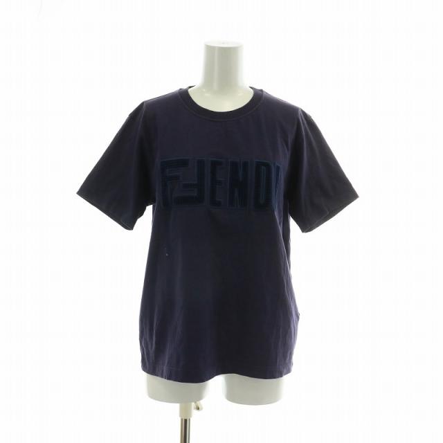 【中古】フェンディ FENDI Tシャツ カットソー 半袖 クルーネック ロゴ ワッペン M 紺 FS7254 AD8Z /XZ ■GY19