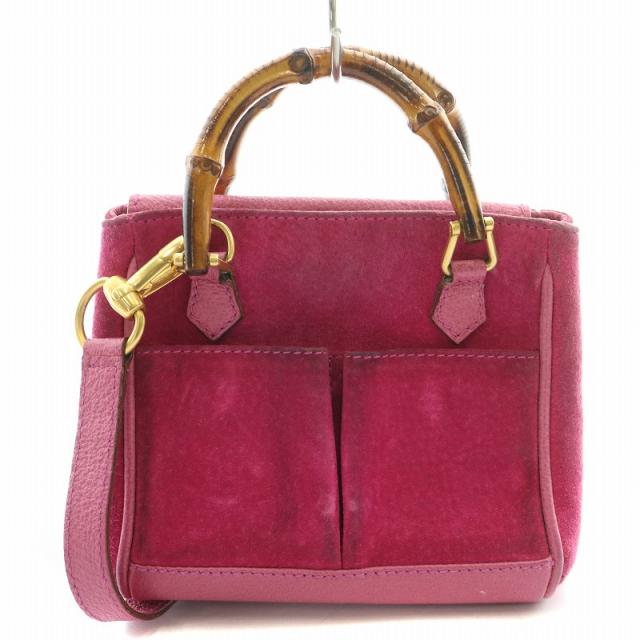 【中古】グッチ GUCCI 2WAY ハンドバッグ ショルダーバッグ スエード レザー バンブー ピンク /BB ■MT ■OH ■GY18
