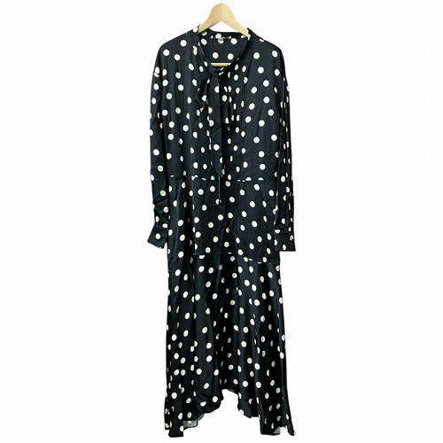 【中古】ステラマッカートニー STELLA McCARTNEY ボウタイ ロング ワンピース ドット 水玉 黒 白 42 XL位 ■GY41