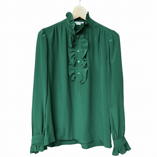 【中古】ステラマッカートニー STELLA McCARTNEY シルク フリル ブラウス シャツ 長袖 緑 グリーン 38 M位 ■GY41
