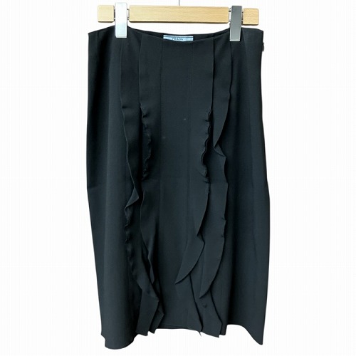 【中古】プラダ PRADA フリル タイトスカート 黒 ブラック 38 M位 APD20152999 ■GY41 レディース