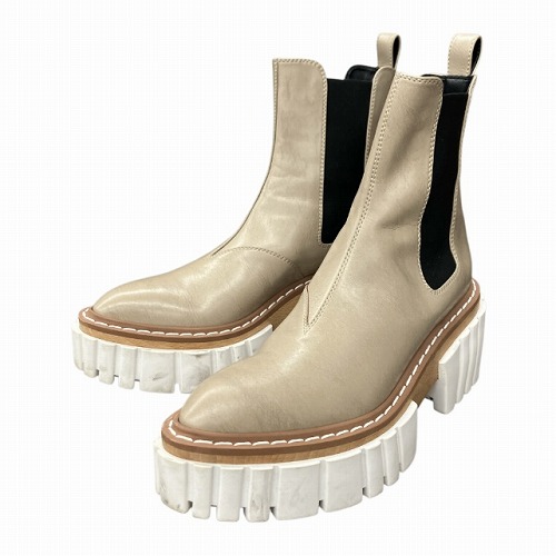 【中古】ステラマッカートニー STELLA McCARTNEY エミリー サイドゴア レザー ブーツ ベージュ 38.5 約25.5cm ■GY41