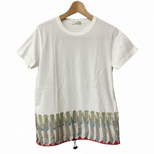 【中古】ヴァレンティノ VALENTINO Zandra Rhodes Tシャツ ナイロン切り替え 総柄 白 XS ■GY41