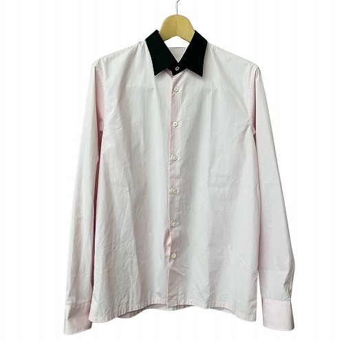【中古】プラダ PRADA 2023年製 クレリックシャツ ピンク 黒 ブラック 39 L位 UCN521 S232 14JV ☆AA★