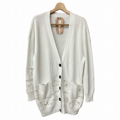 【中古】ヌメロヴェントゥーノ N°21 レース切替 カーディガン 白 ホワイト 21S-A021-7615 ■GY41 レディース