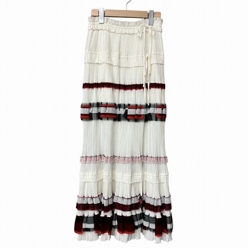 【中古】3.1 フィリップリム 3.1 phillip lim プリーツ フリル ティアード スカート 白 赤 黒 ホワイト 0 ■GY41
