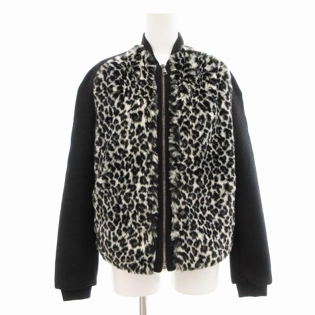 【中古】ジャンバパリ GIAMBA paris ブルゾン ジャケット フェイクファー レオパード柄 XS 黒 ブラック