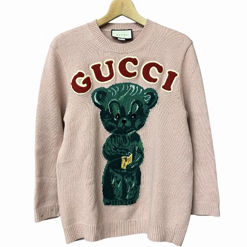 【中古】グッチ GUCCI 18AW テディベア ジャガードニット セーター ピンク S ■GY41 レディース