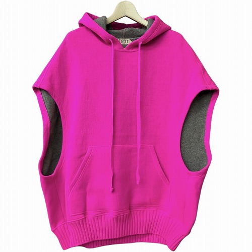 【中古】ヌメロヴェントゥーノ N°21 22AW オーバーサイズ ノースリーブ ニット パーカー ピンク M ■GY41 レディース