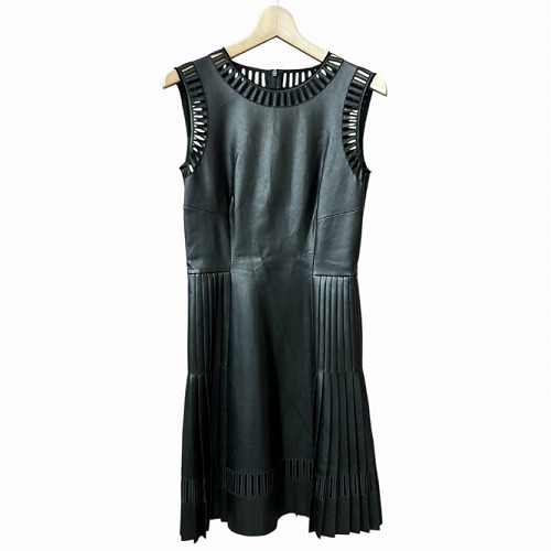 【中古】未使用品 ERMANNO SCERVINO エルマンノシェルビーノ ワンピース ノースリーブ フェイクレザー 黒 40 ■GY41