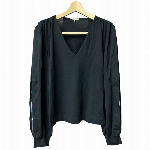 【中古】未使用品 エミリオプッチ EMILIO PUCCI Vネック ニット セーター 袖切替 黒 ブラック L ■GY41 レディース