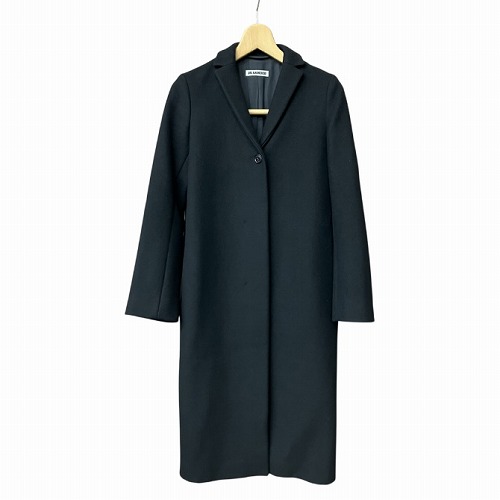 【中古】ジルサンダー JIL SANDER ウール チェスターコート 比翼 黒 ブラック 34 XS位 ■GY41
