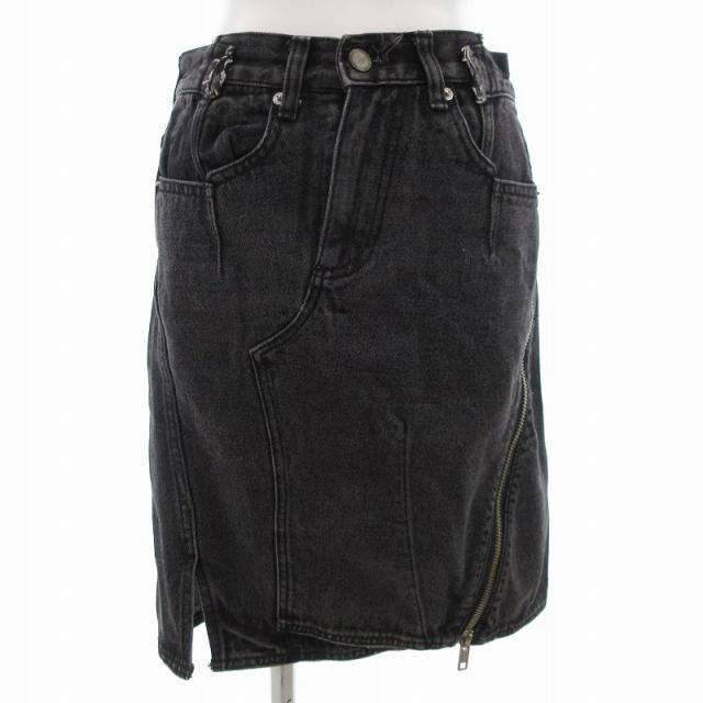【中古】3.1 フィリップリム 3.1 phillip lim ジッパースカート デニム アシンメトリー ひざ丈 0 黒系 /UO ■GY41