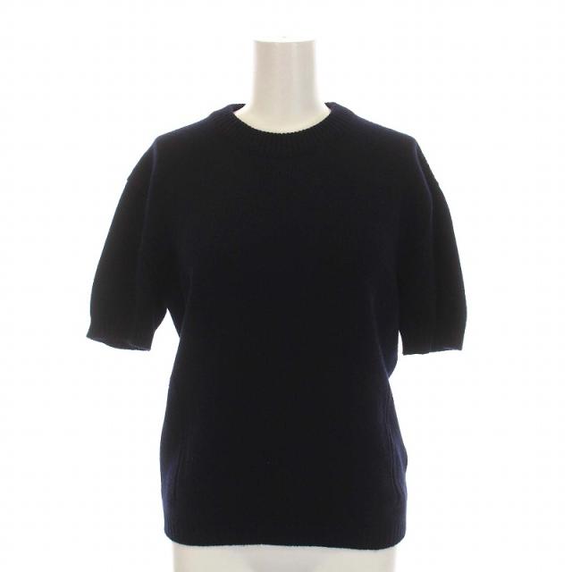 【中古】エルメス HERMES セーター ニット 半袖 クルーネック カシミヤ コットン 34 S 紺 ネイビー /YM レディース