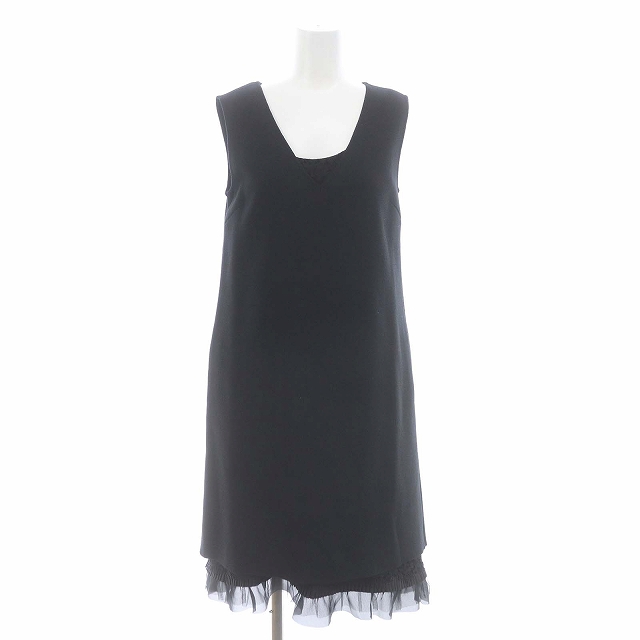 【中古】フォクシー ブティック FOXEY BOUTIQUE ニット レースワンピース レイヤード 膝丈 38 黒 39302 /MI ■OS