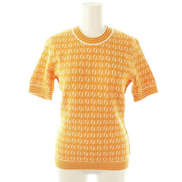 【中古】フェンディ FENDI ズッカ柄ジャガードショートスリーブニット セーター 半袖 42 オレンジ /DF ■OS