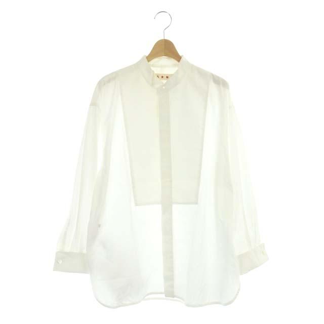 【中古】マルニ MARNI 21AW スモールチップカラーシャツ チュニック丈 長袖 比翼ボタン 38 白 ホワイト /ES ■OS