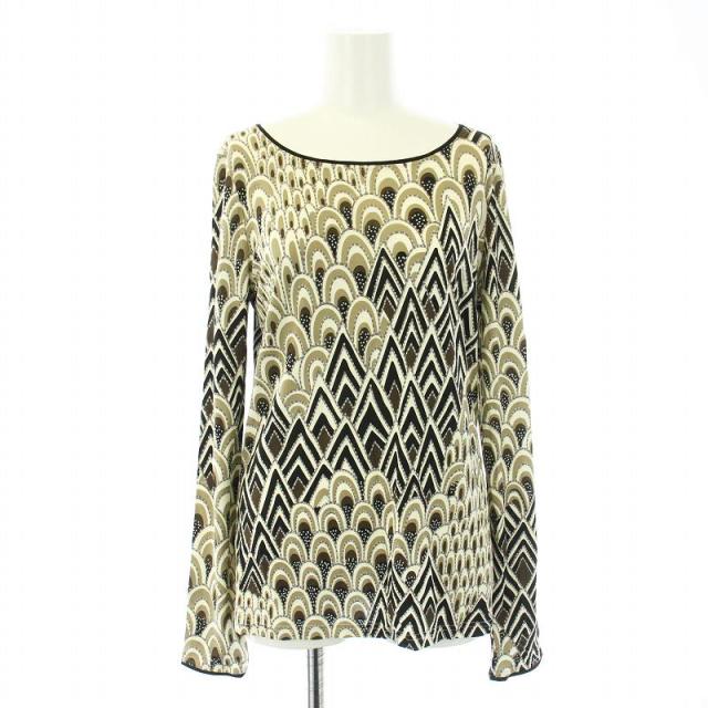 【中古】レオナール LEONARD PARIS カットソー Tシャツ 長袖 総柄 ストレッチ 38 M ベージュ 茶 黒 0425427 /KU