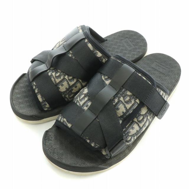 【中古】ディオール Dior ALPHA アルファ スライドサンダル 厚底 ジャカード ロゴ 41 黒 ブラック 3SA081YXV /BB