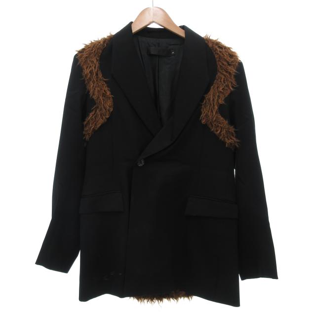 【中古】シュープ SHOOP 22AW テーラードジャケット ブレザー フェイクファー 切替 ウール S 黒 ブラック /JS