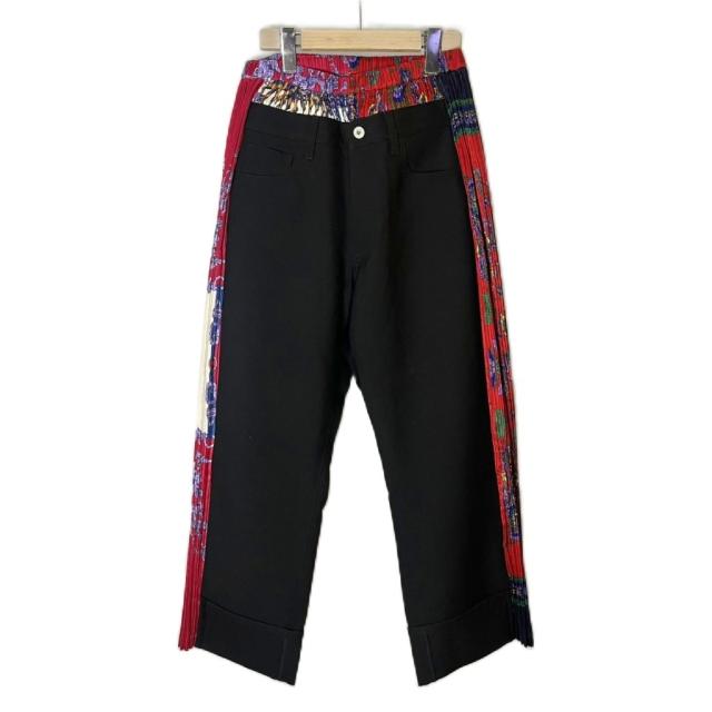 【中古】JUNYA WATANABE × VERSACE 21AW スカーフ ドッキング プリーツパンツ M レッド ブラック JH-P002 AD2021