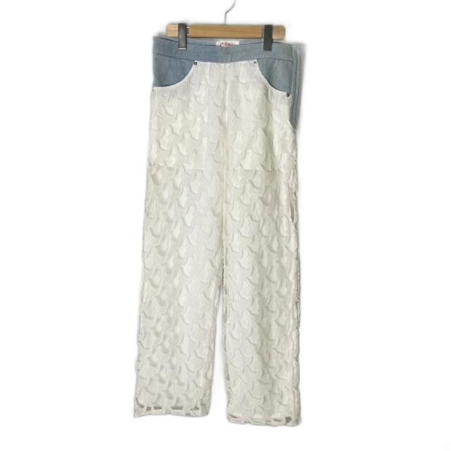 【中古】エムエーエスユー MASU エンジェルレース デニムパンツ ストレート ドッキング 44 白 水色 MFFW-PT0123