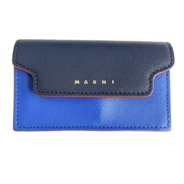 【中古】マルニ MARNI レザー カードケース ケース  小銭入れ ロゴ PFMOT05U09 青 ブルー 紺 ネイビー