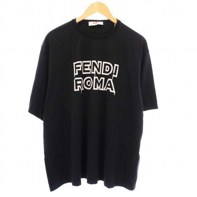 【中古】フェンディ FENDI Tシャツ カットソー 半袖 ロゴプリント ユーズド加工 S 黒 FS7934 /KH メンズ