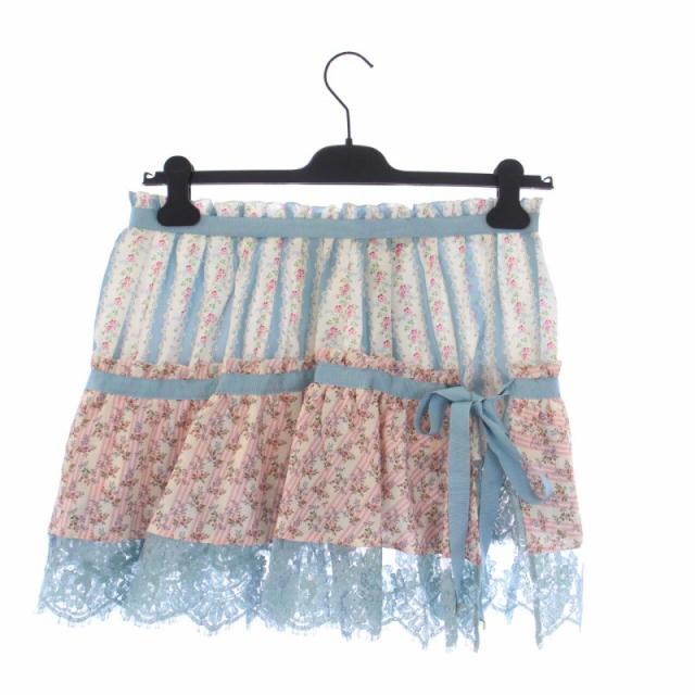 【中古】未使用品 ディースクエアード DSQUARED2 ティアードスカート ミニ 花柄 リボン レース 40 S75MA0801