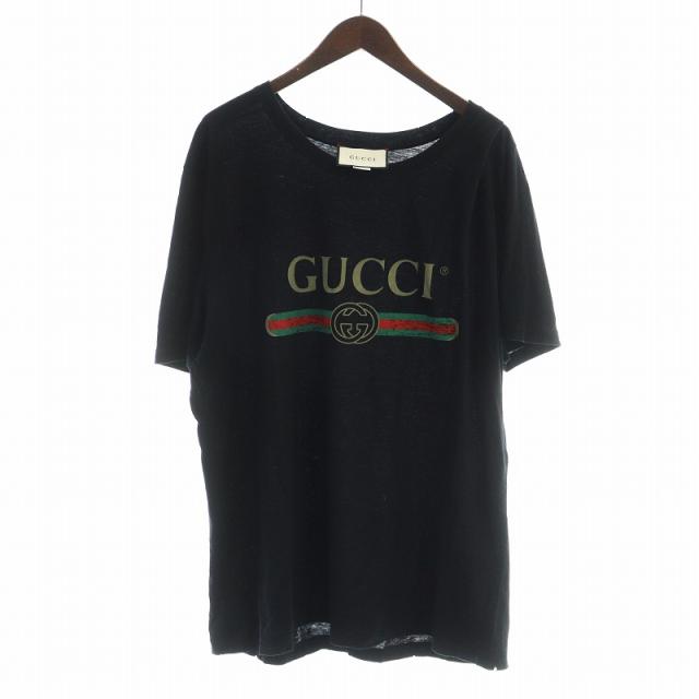 【中古】グッチ GUCCI Tシャツ カットソー 半袖 ヴィンテージロゴ シェリーライン インターロッキング XL 黒 44103