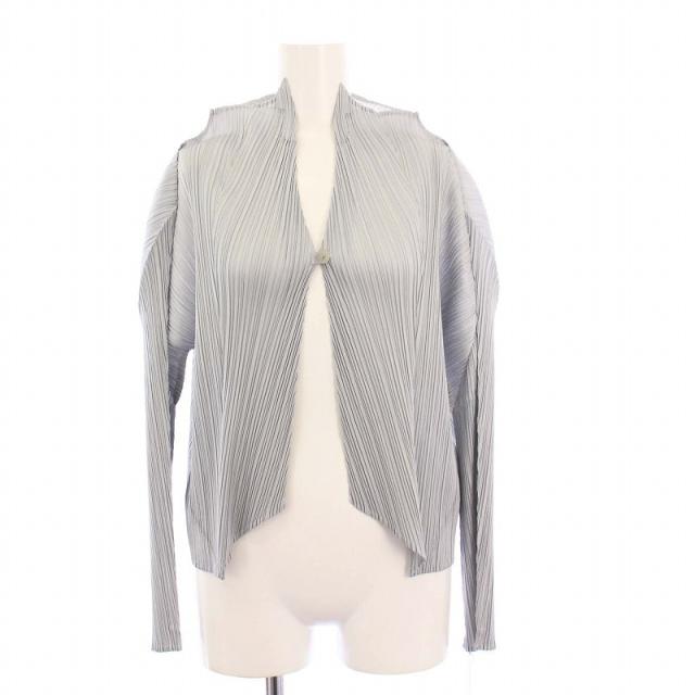 【中古】未使用品 プリーツプリーズ PLEATS PLEASE イッセイミヤケ プリーツカーディガン 長袖 3 グレー PP11-JO166