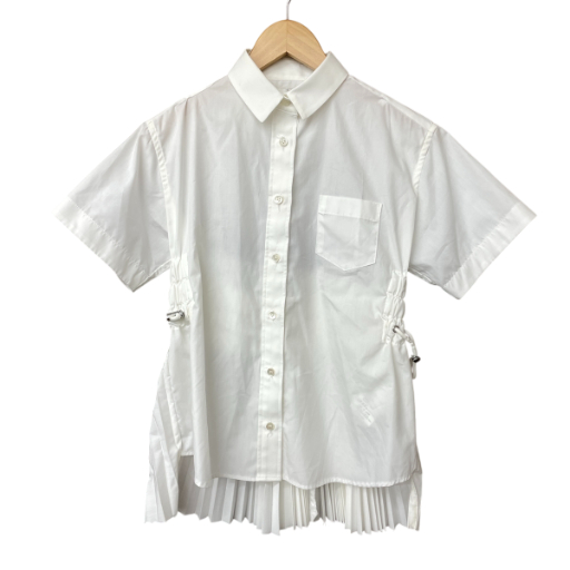 【中古】サカイ sacai カットアウト プリーツ シャツ ブラウス 半袖 18-03988 1 白 ホワイト レディース