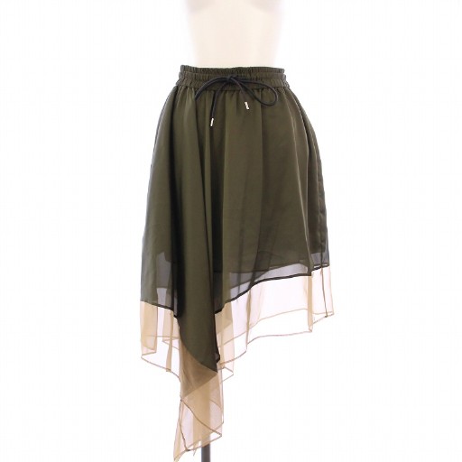 【中古】サカイ sacai 美品 アシンメトリースカート ひざ丈 シアー 0 カーキ 20-05025 /KH レディース