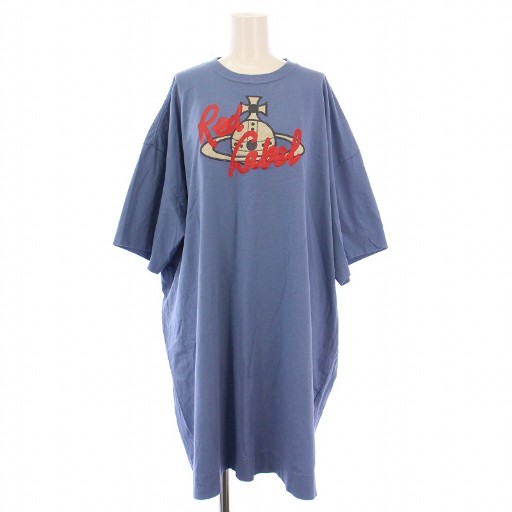 【中古】ヴィヴィアンウエストウッドレッドレーベル 美品 ワンピース Tシャツ ミニ丈 半袖 ロゴ オーブ 刺繍 00 青