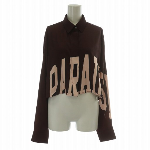 【中古】未使用品 ヌメロヴェントゥーノ N°21 22SS シャツ ブラウス 長袖 クロップド丈 比翼ボタン 40 M ブラウン