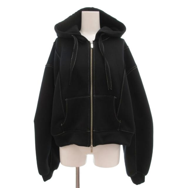 【中古】メゾンスペシャル MAISON SPECIAL カラーステッチダンボールフーディ パーカ ジップアップ 長袖 F 黒