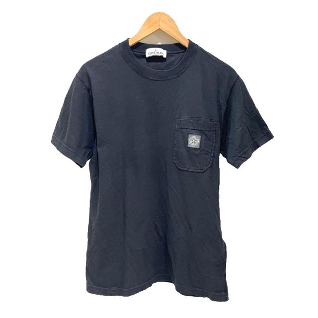 【中古】ストーンアイランド STONE  フロント ポケット ロゴ Tシャツ カットソー 半袖 761521957 M 黒 ☆AA★