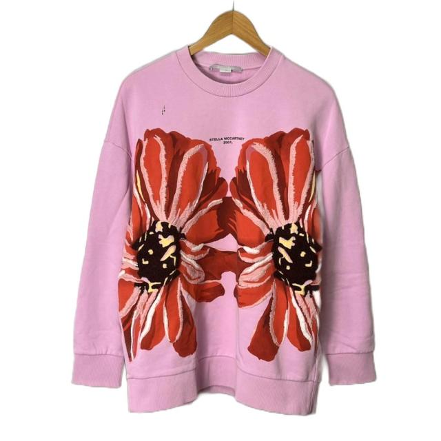 【中古】ステラマッカートニー STELLA McCARTNEY フラワープリント 刺繍 スウェット クルーネック 36 ピンク ■GY41