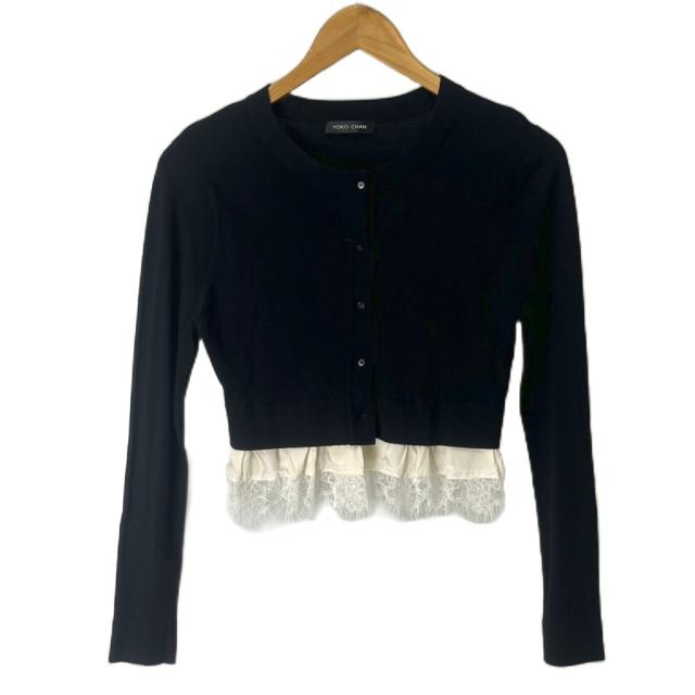 【中古】ヨーコチャン YOKO CHAN レース切り替え カーディガン ニット 長袖 YCN-519-052 38 黒 ブラック 白