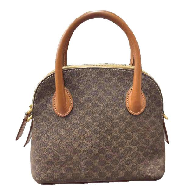 【中古】セリーヌ CELINE マカダム柄 ミニハンドバッグ PVC レザー 茶 ダークブラウン ☆AA★ レディース