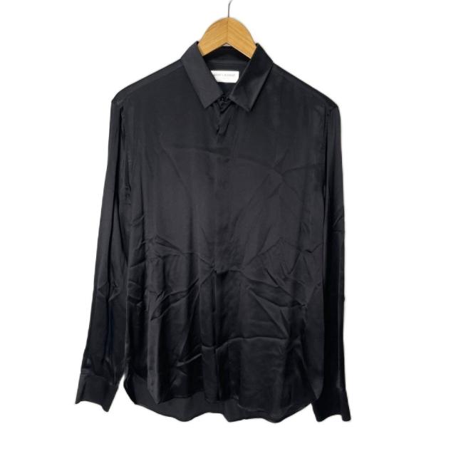【中古】サンローラン パリ SAINT LAURENT PARIS 美品 シルクシャツ 比翼ボタン 長袖 646850 Y900R 37 黒 ブラック