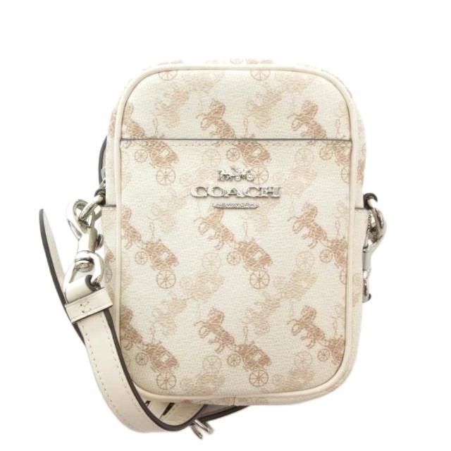 【中古】コーチ COACH 91108 ミニショルダーバッグ 斜め掛け ホースアンドキャリッジ PVC レザー ロゴ 総柄 白