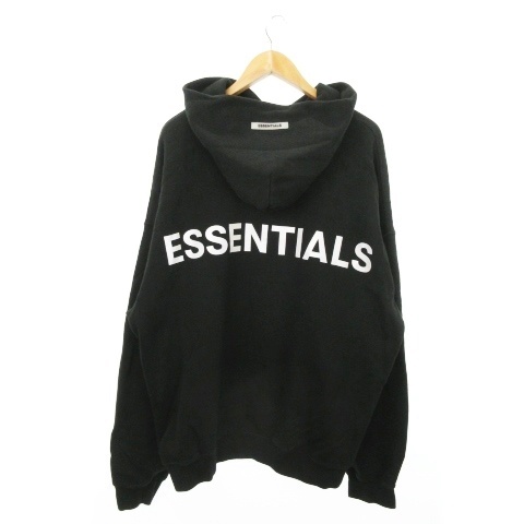 【中古】エフオージー エッセンシャルズ スウェット パーカー プルオーバー バックロゴプリント 裏起毛 XL 黒