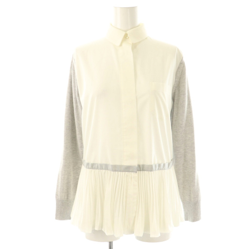 【中古】サカイラック sacai luck プリーツ切替ブラウス 長袖 1 ライトグレー オフホワイト /DO ■OS レディース