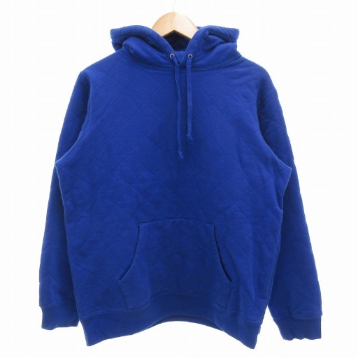 【中古】シュプリーム SUPREME 18AW キルティングフーディースウェットシャツ Quilted Hooded Sweatshirt M 青