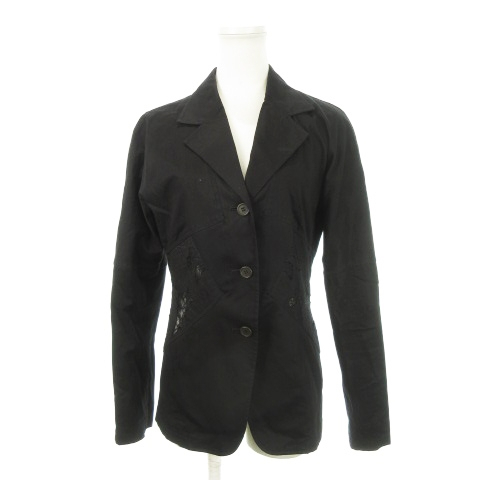 【中古】イッセイミヤケ ISSEY MIYAKE 03AW デストロイ レース 切替 ジャケット テーラード シングル 花柄 3 L 黒
