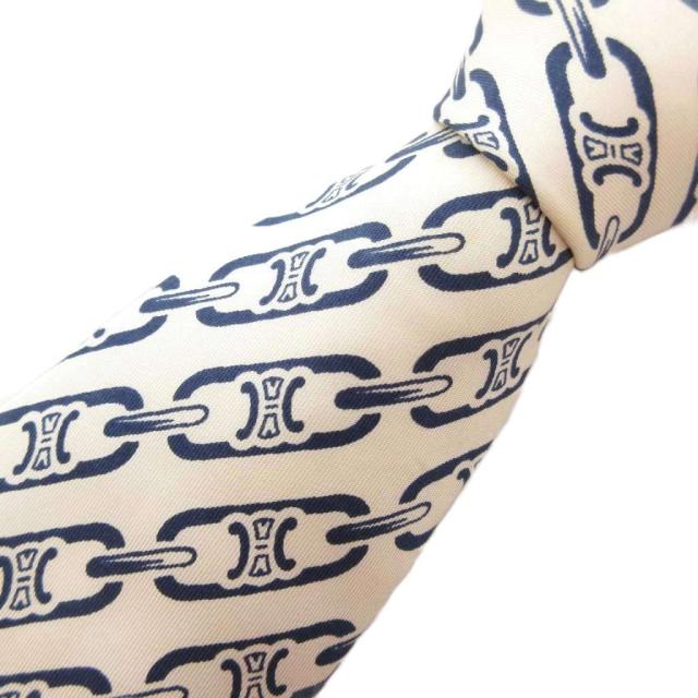 【中古】セリーヌ CELINE ネクタイ ワイドタイ 総柄 白 ホワイト 紺 ネイビー /AE ■GY47 メンズ