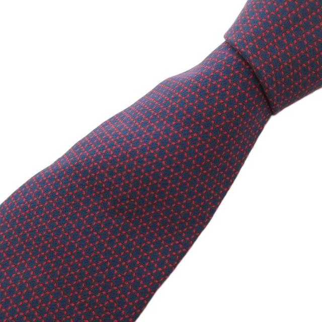 【中古】フェンディ FENDI ネクタイ レギュラータイ 総柄 ロゴ シルク 紺 ネイビー 赤 レッド /AE ■GY47 メンズ